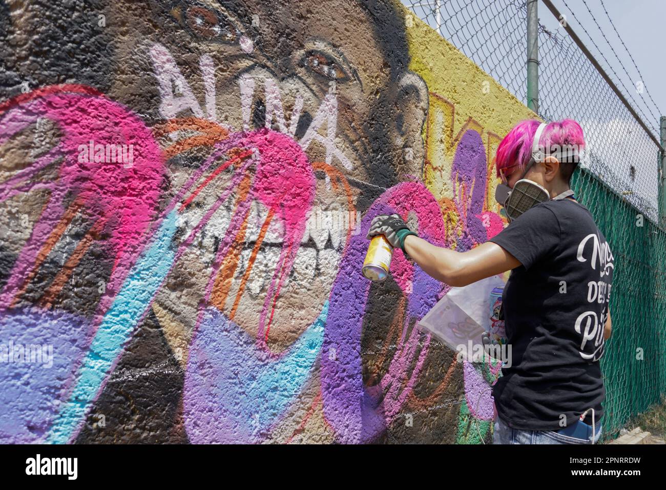 Urban artist Alina Kiliwa writes on a wall as part of the national ...