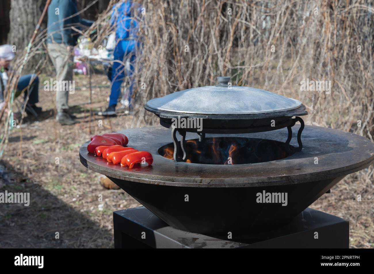 Man cooking grilled vegetables burning hi-res stock photography and ...