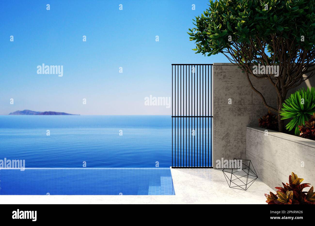 Patio of modern mediterranean villa with pool Stock Photo - Alamy