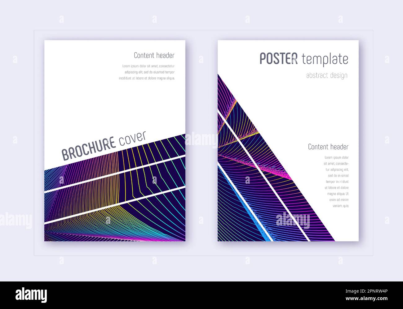 Geometric cover design template set. Rainbow abstract lines on dark ...