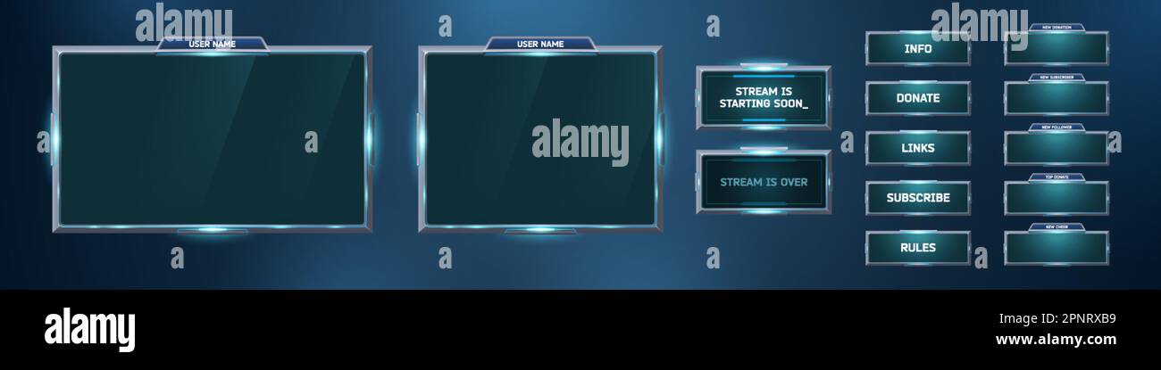 Realistic set of game stream interface frames isolated on background. Vector illustration of ui ...