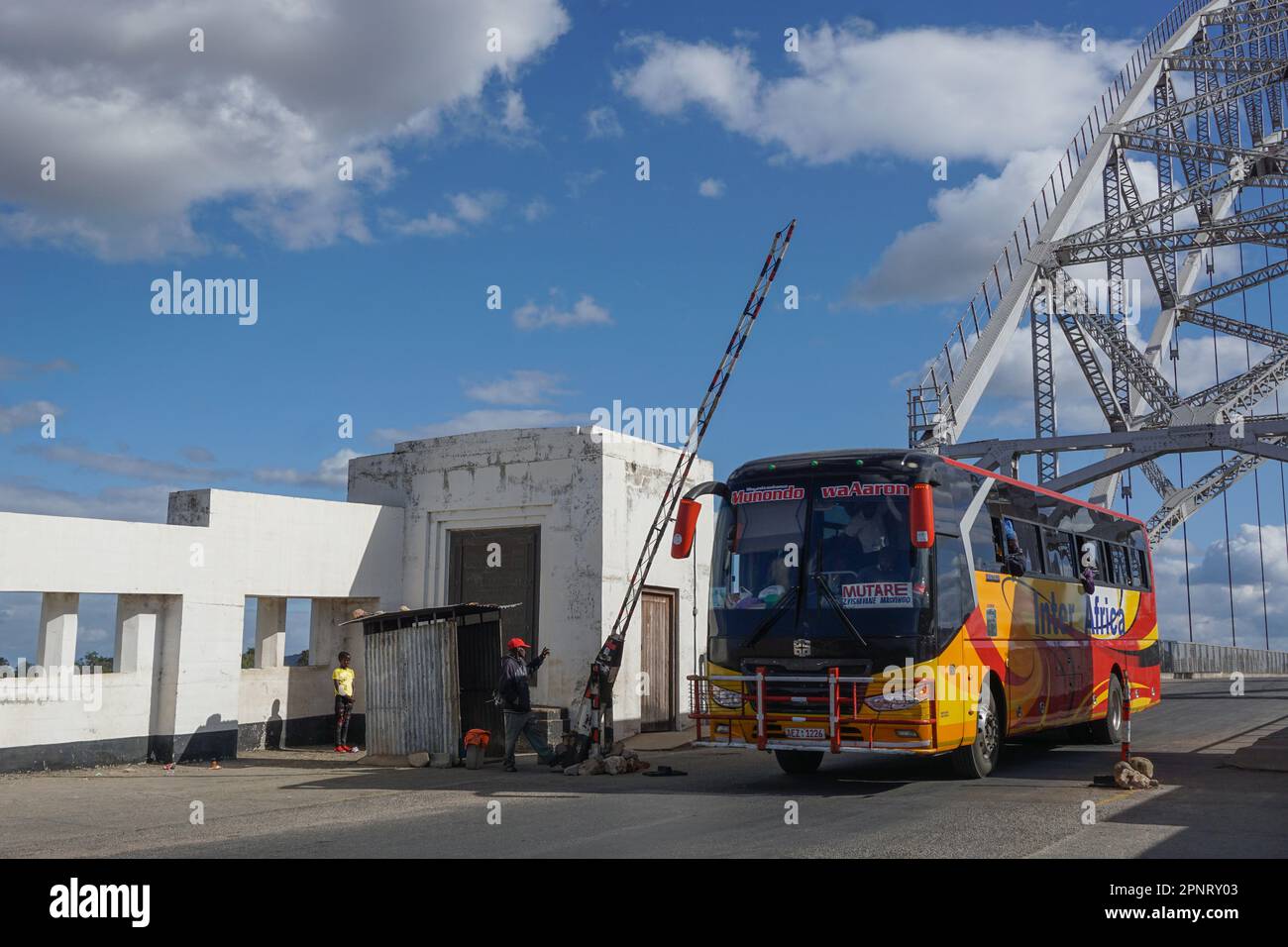 A single bus is flagged through the Birchenough Bridge in Manicaland ...