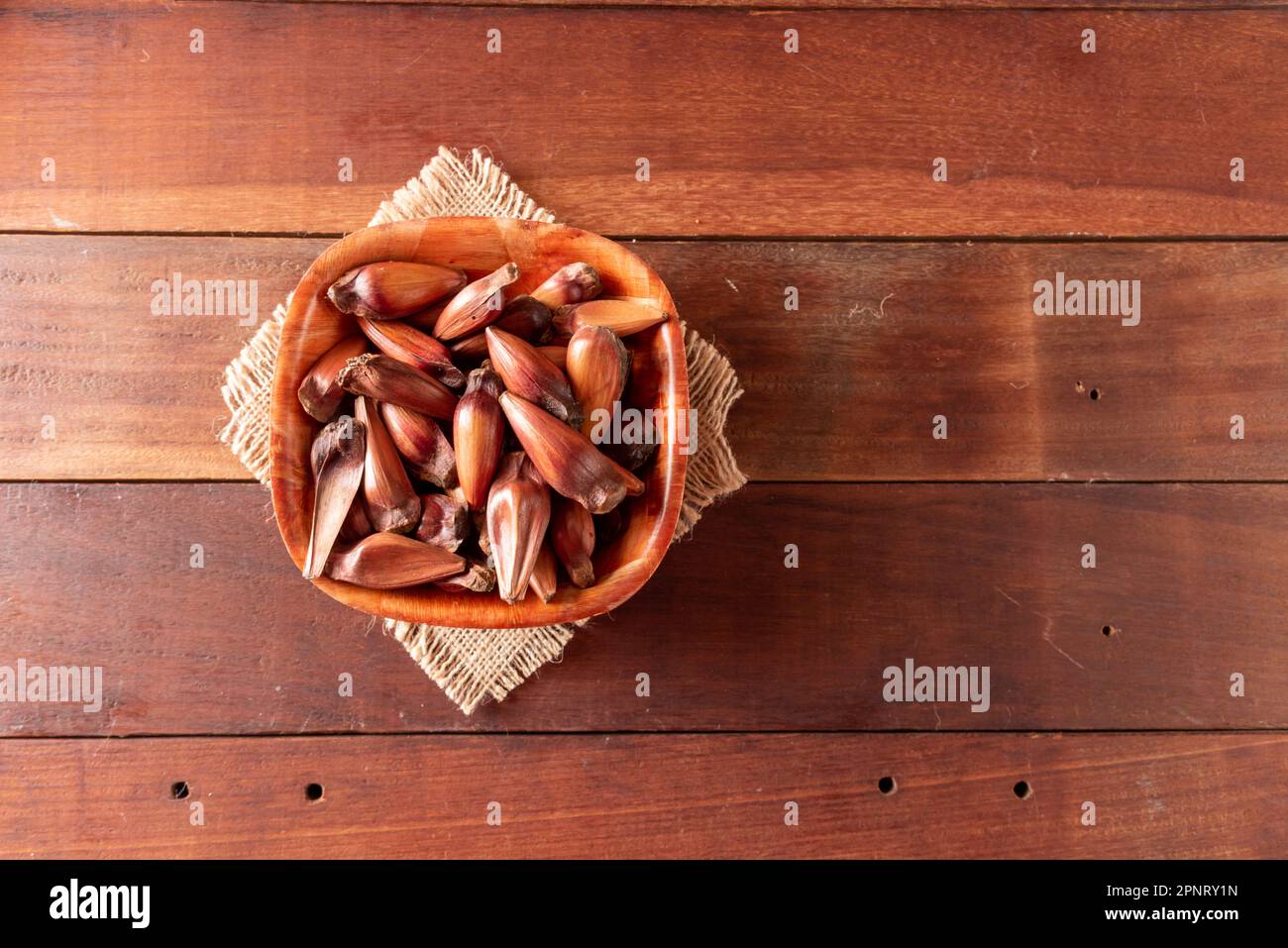 Wooden table with typical Brazilian Festa Junina foods. Pinhão Stock ...