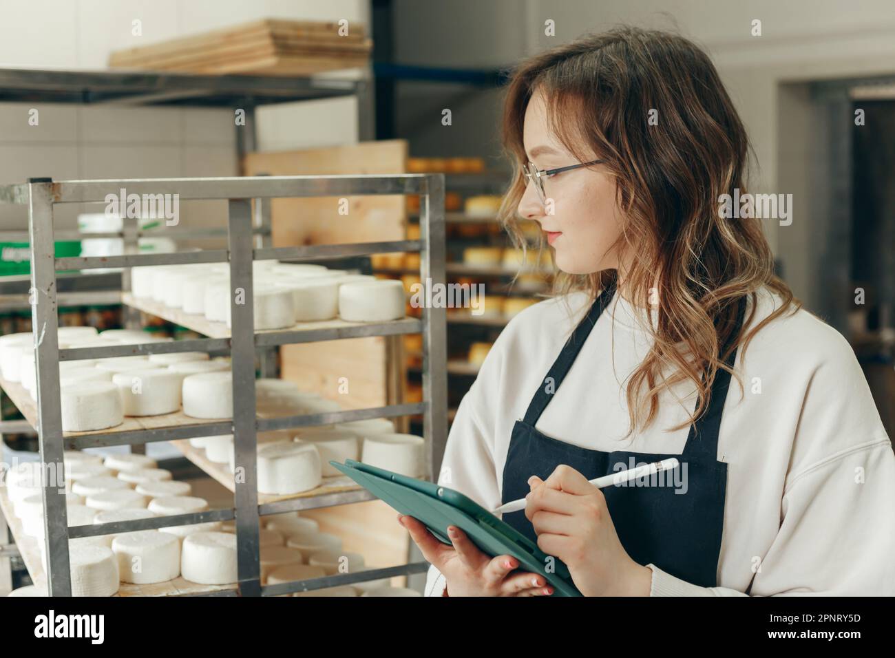 Young Farm Female Owner Controls Maturing Process of Goat Cheese Heads ...