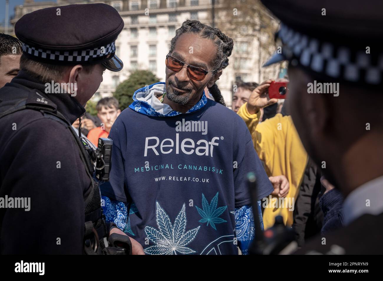 London, UK. 20th April, 2023. Snoop Dogg look-a-like arrives to greet ...
