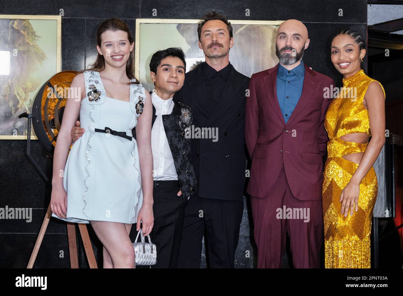 Ever Anderson, from left, Alexander Molony, Jude Law director David ...