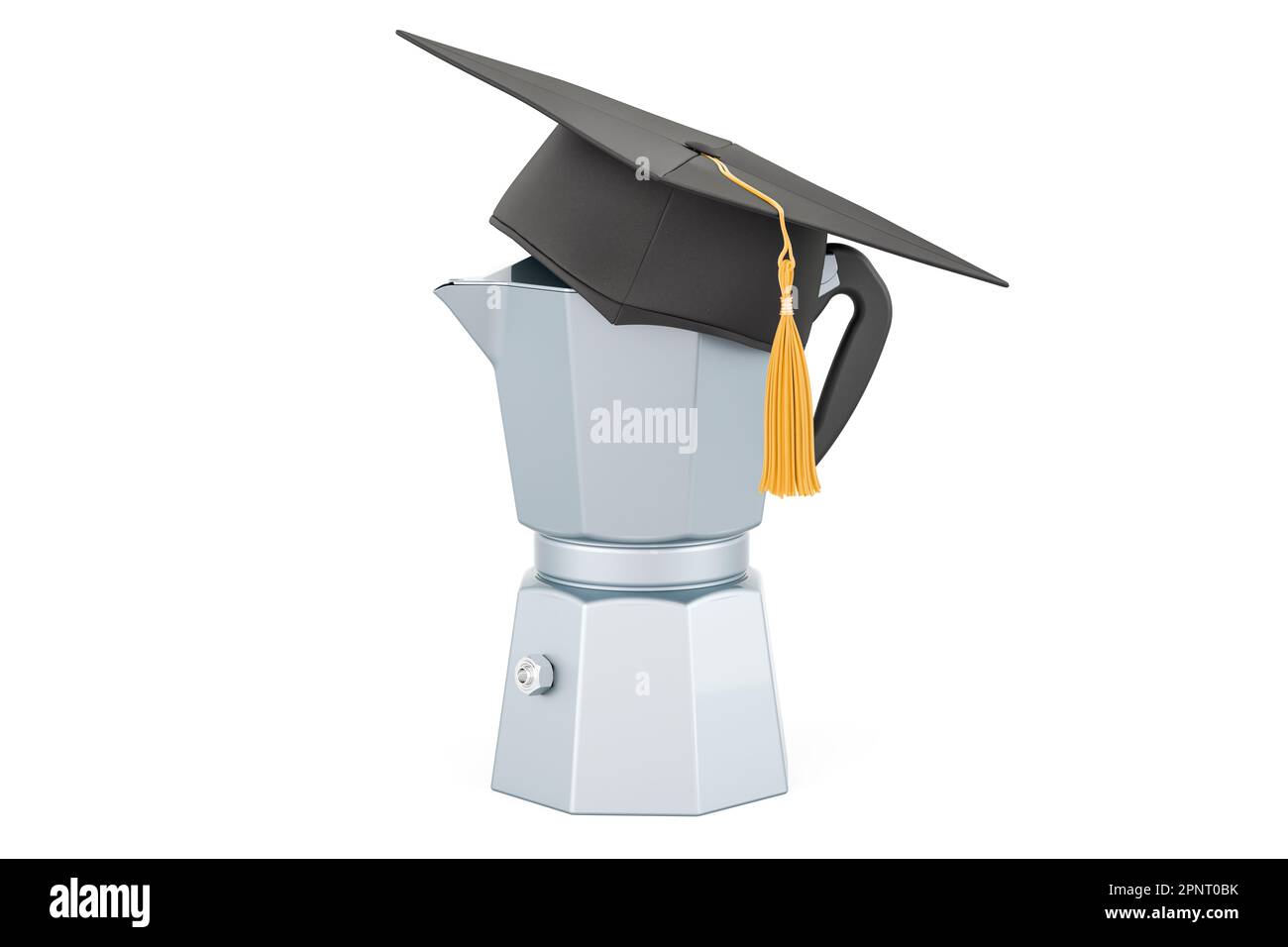 Moka pot with graduation cap. 3D rendering isolated on white background ...