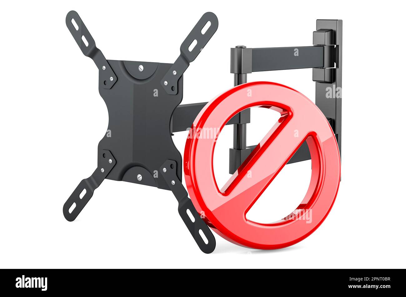 TV Monitor Wall Mount with forbidden symbol, 3D rendering isolated on ...