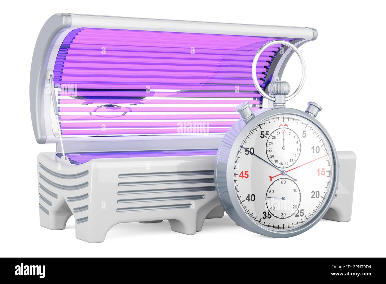 Tanning Bed with stopwatch, 3D rendering isolated on white background ...