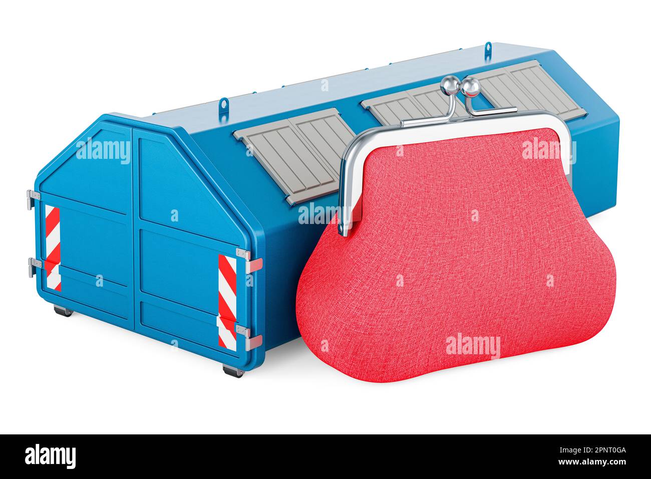 Industrial waste skip with purse coin, 3D rendering isolated on white ...