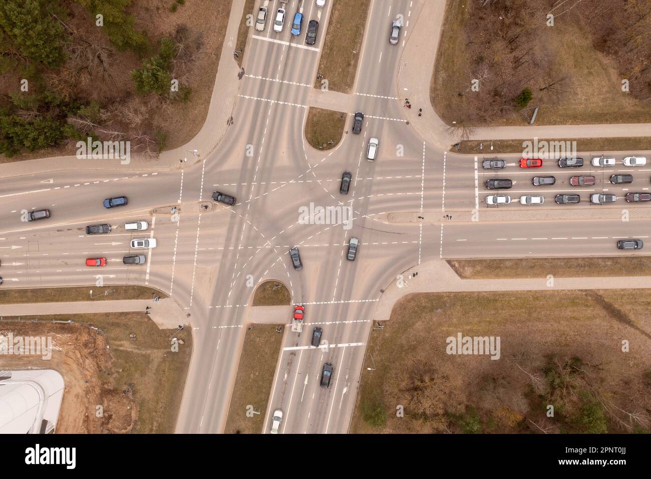 Drone photography of major intersection and traffic, directly above ...