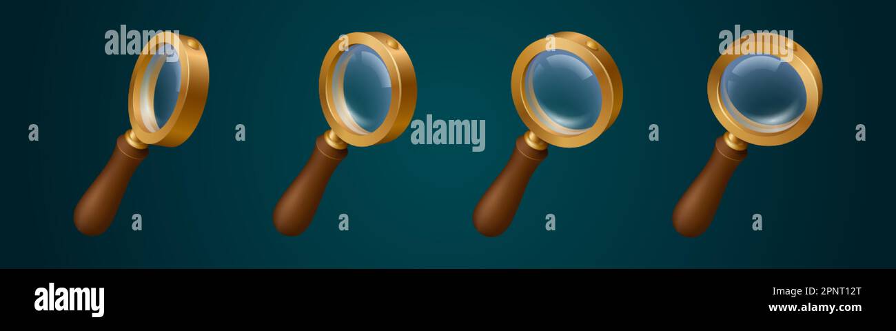 Magnifying glass icons. 3d loupe, tool for zoom, search and focus. Game ...
