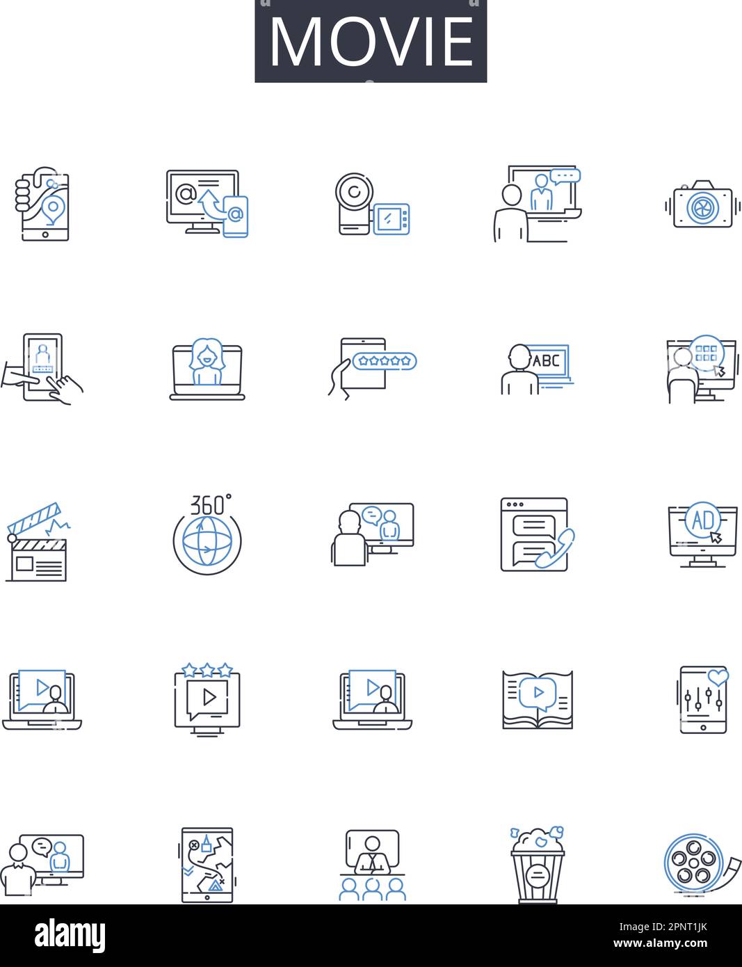 Movie line icons collection. Film, Motion picture, Flick, Screenplay ...
