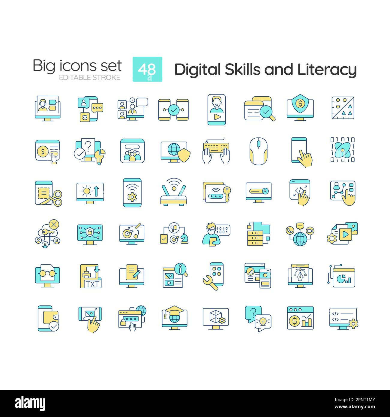Digital skills and literacy RGB color icons set Stock Vector Image ...