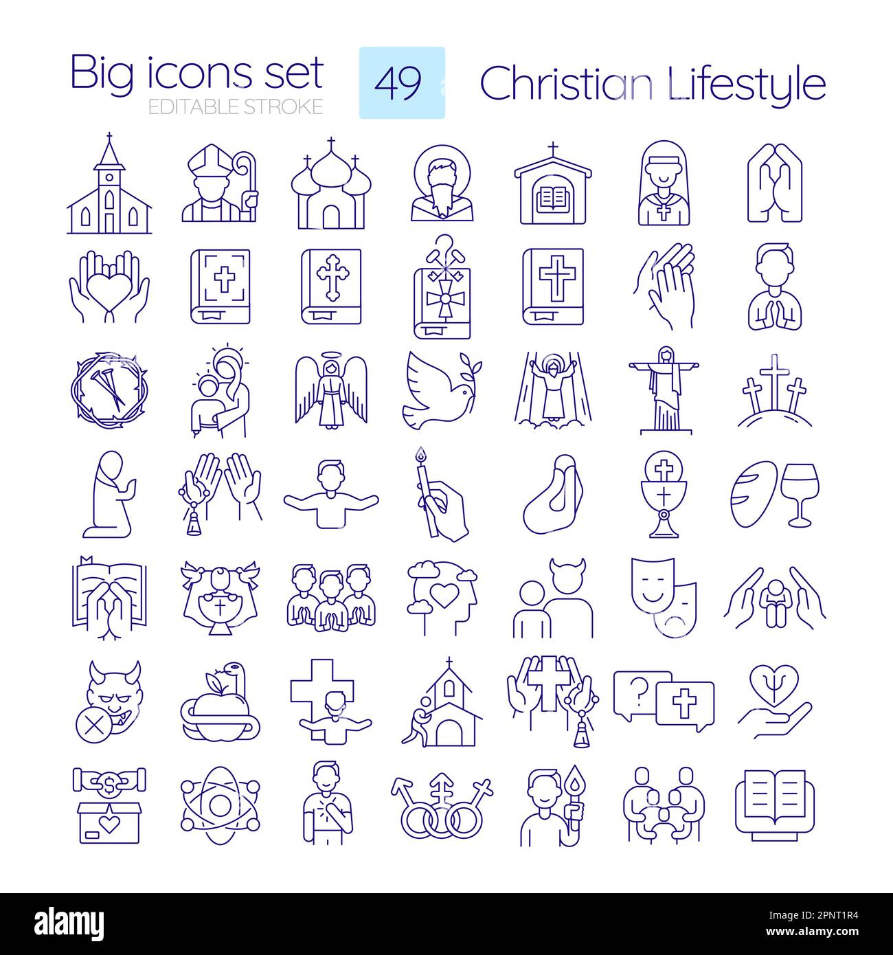 Christian lifestyle linear icons set Stock Vector Image & Art - Alamy