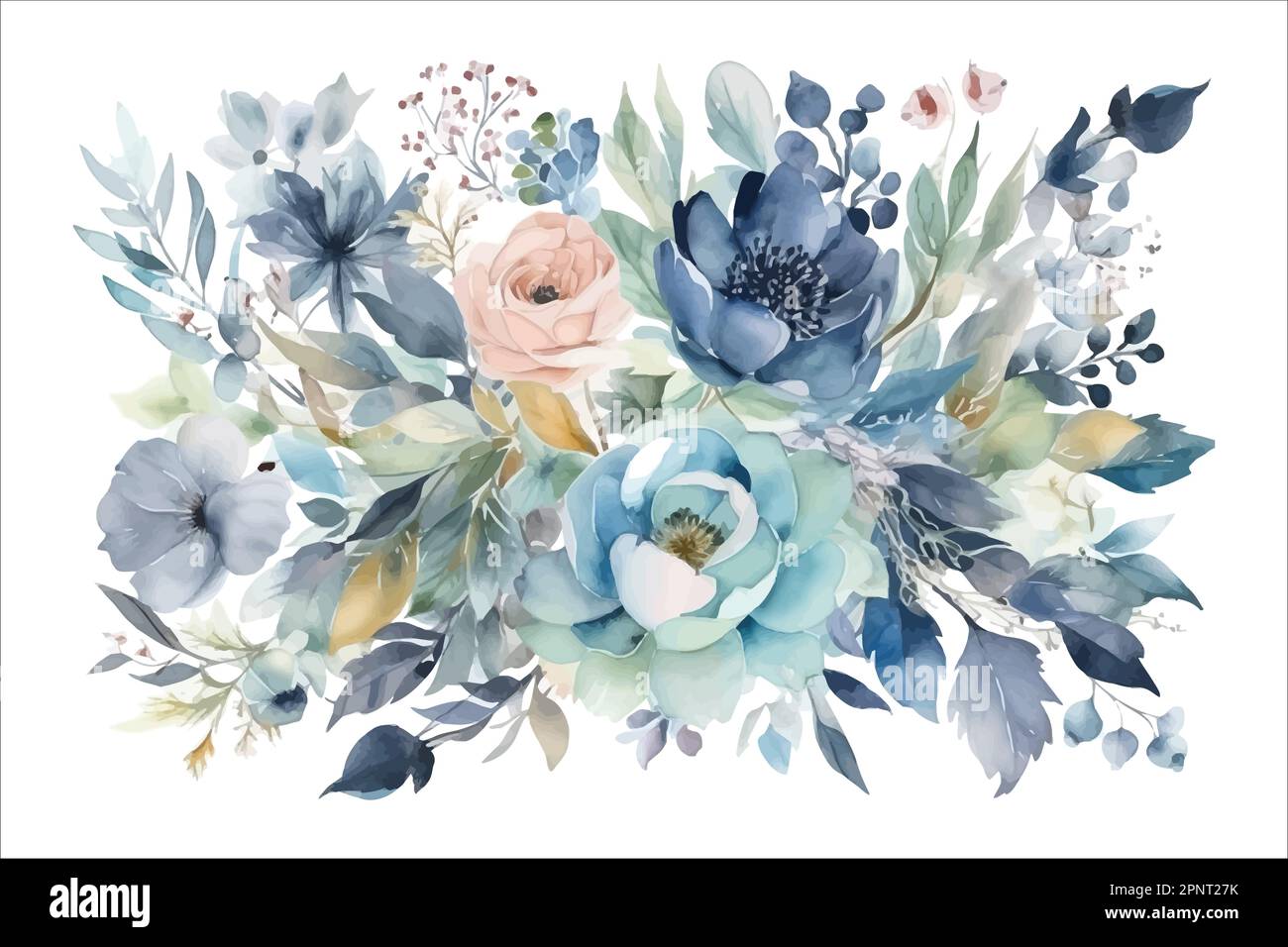 watercolor arrangements with flowers blue peonies, roses. Decorative ...