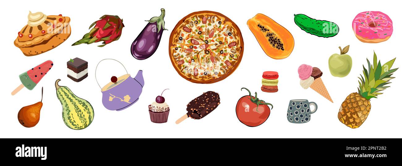 Different Food products Vector isolated on white Stock Vector Image ...