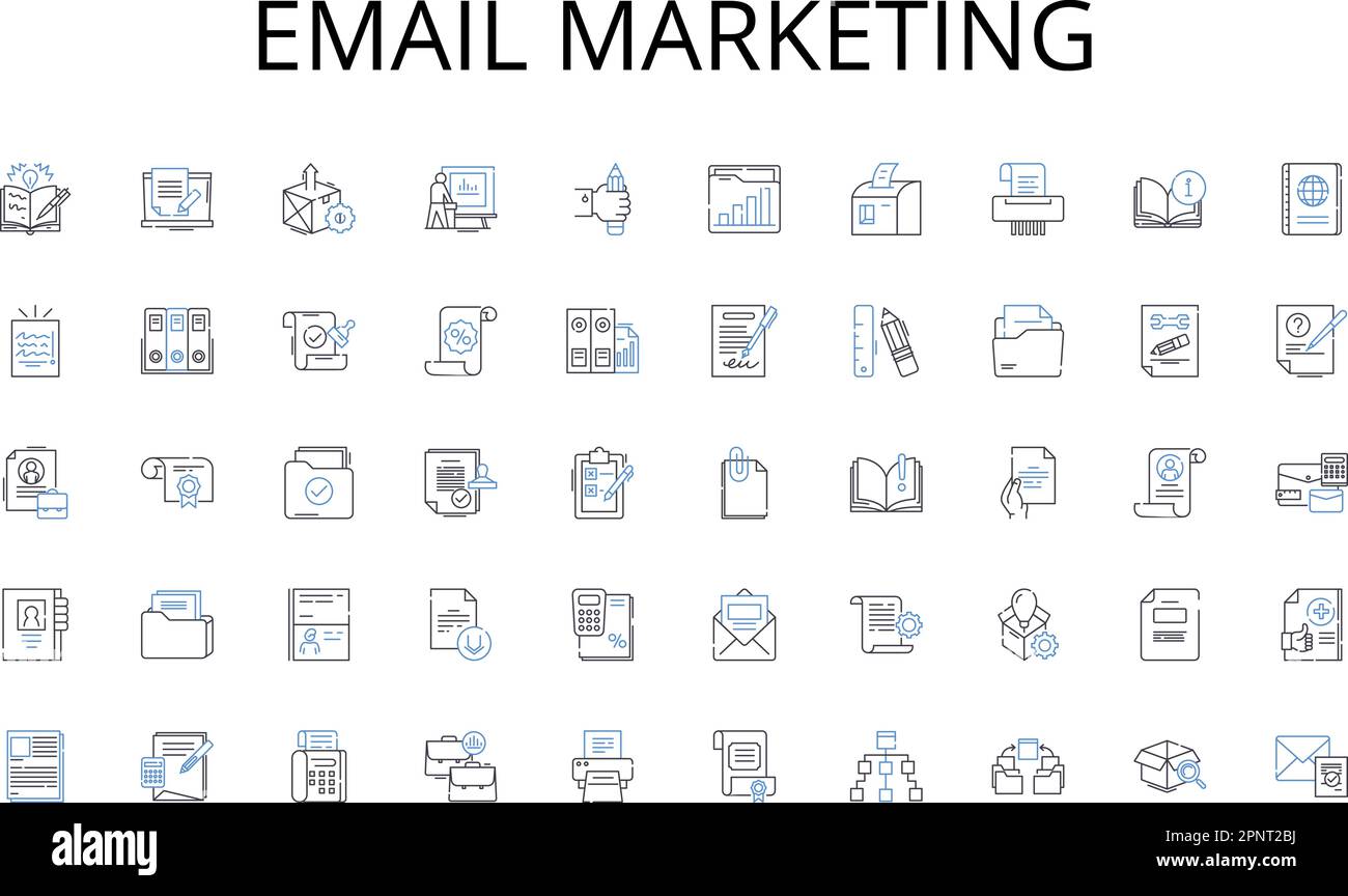 Email marketing line icons collection. Unveiling, Beginning, Kickoff ...