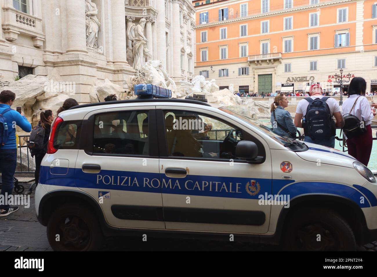Rome, Italy. 20th Apr, 2023. Barriers surround Trevi fountain in view ...