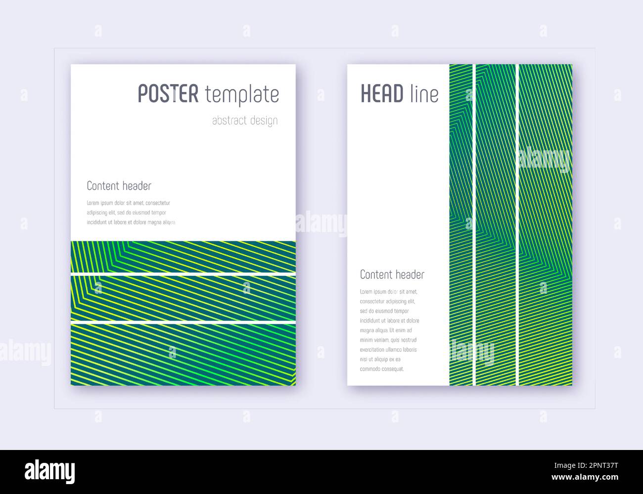 Geometric cover design template set. Green abstract lines on dark ...