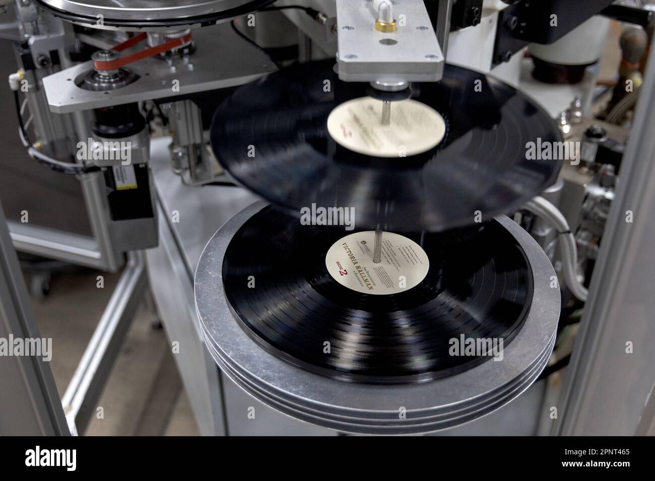Osseo, United States. 20th Apr, 2023. A newly pressed record is dropped ...