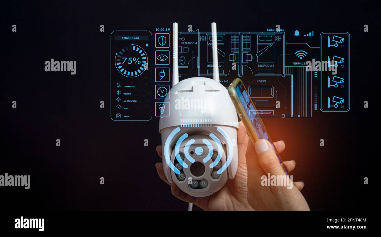 smart home concept and wireless control technology and security, ip ...