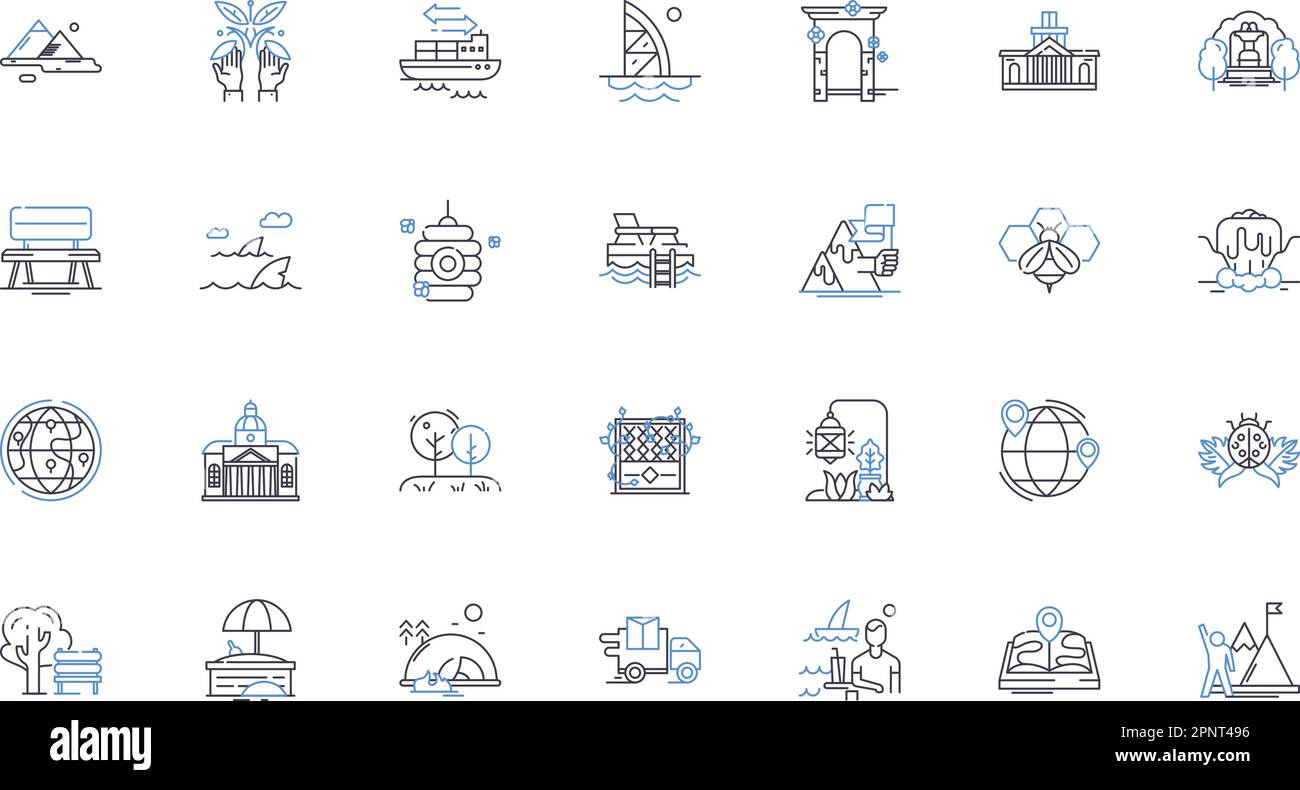 Riverside walks line icons collection. Serenity, Refreshment ...