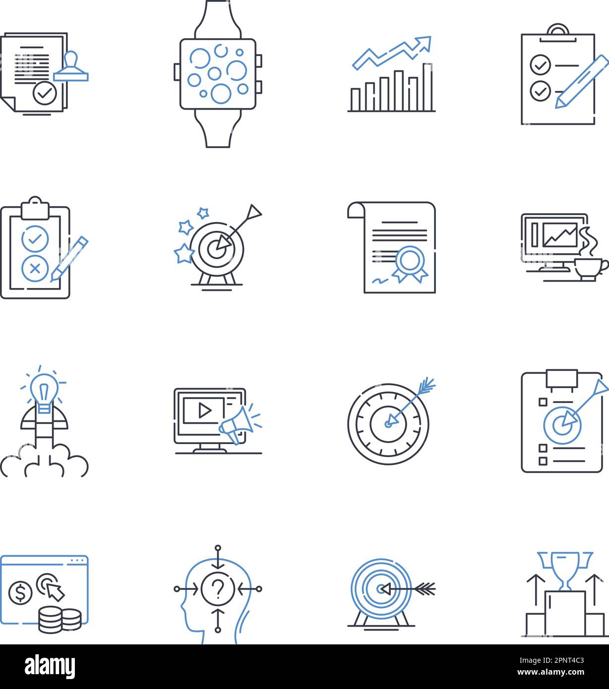 Company progress line icons collection. Advancement, Growth, Development, Success, Momentum ...