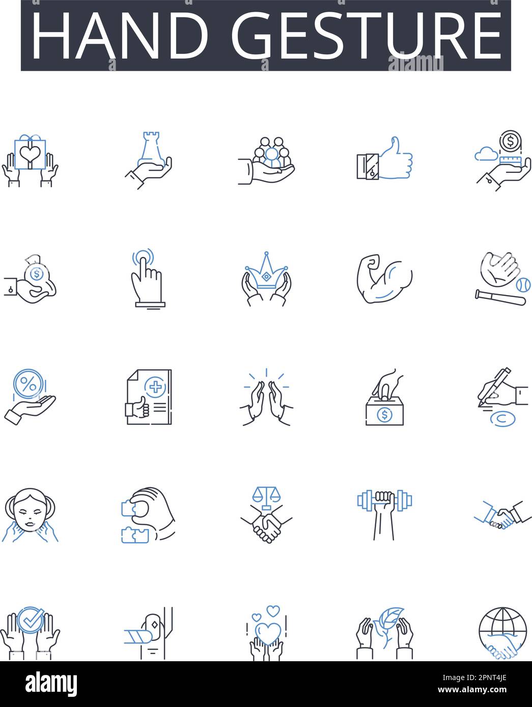 Hand gesture line icons collection. Eye contact, Facial expression, Body language, Verbal ...