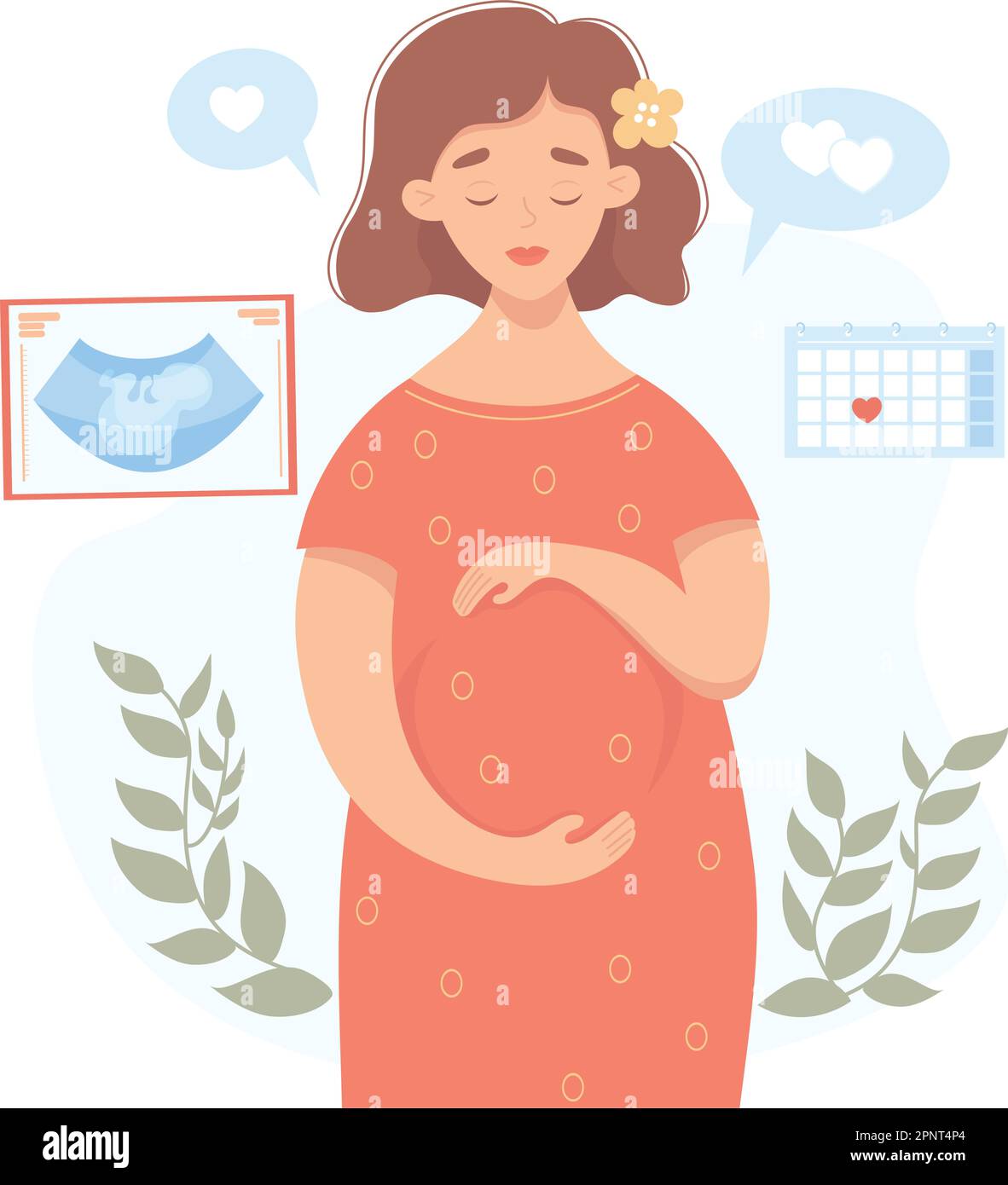 Happy pregnant woman and first ultrasound photo of her child. Vector ...