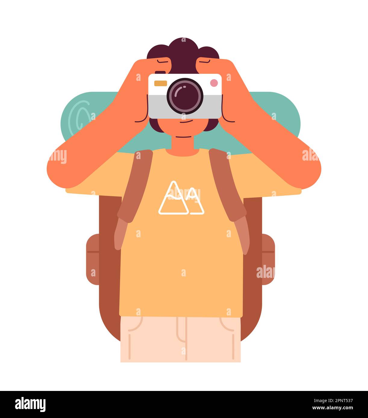 Male tourist taking pictures with instant camera semi flat colorful ...