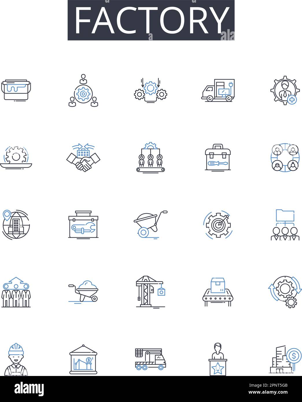 Factory line icons collection. Plantation, Workshop, Foundry, Forge ...
