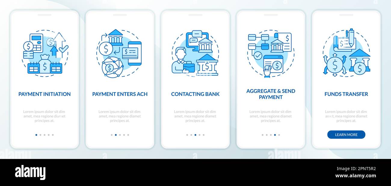Automated clearing house process blue onboarding mobile app screen ...