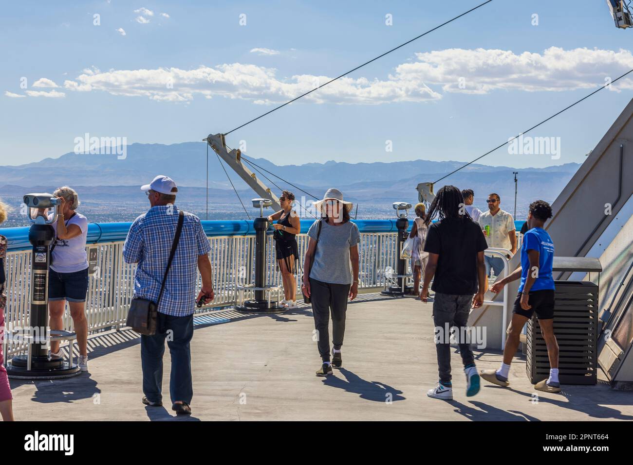View of tourists on open main observation desk of hotel Strat of ...