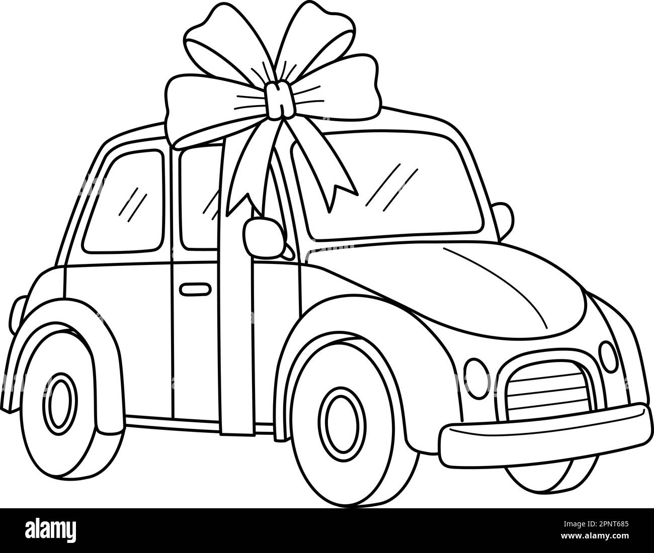 Car with Ribbon Isolated Coloring Page for Kids Stock Vector Image ...