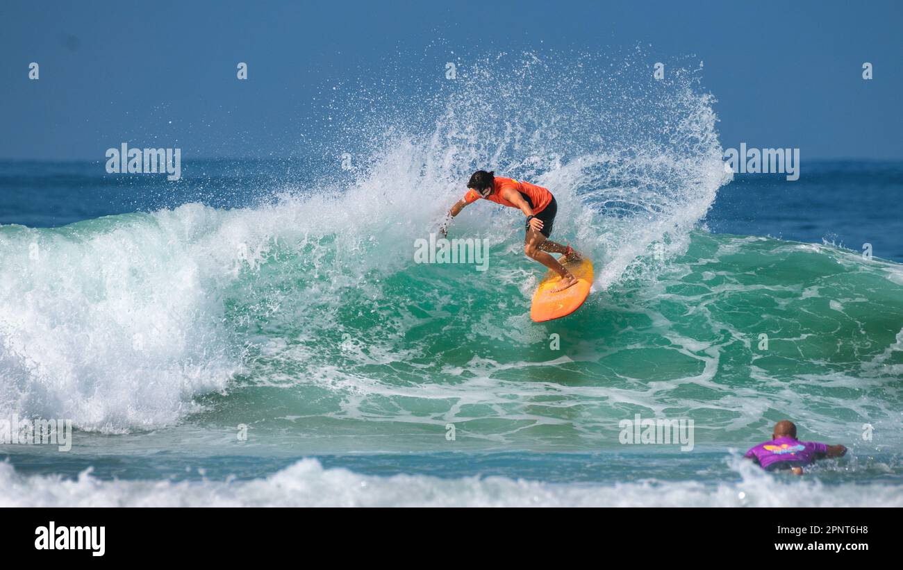 Ahangama, Sri Lanka - 03 26 2023: Young male surfer performing ...