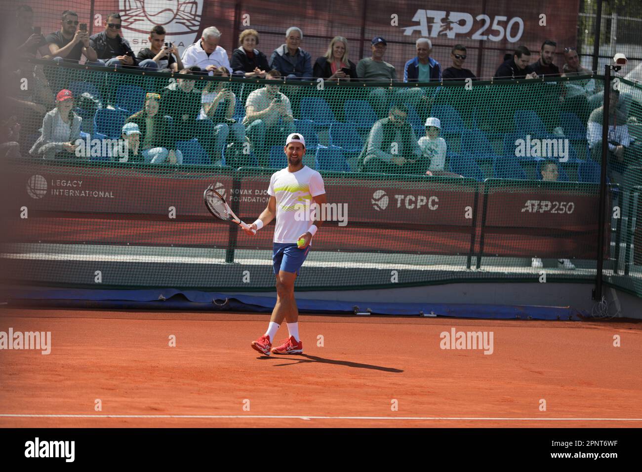 Serbian tennis player Novak Djokovic trains during ATP Srpska Open in ...