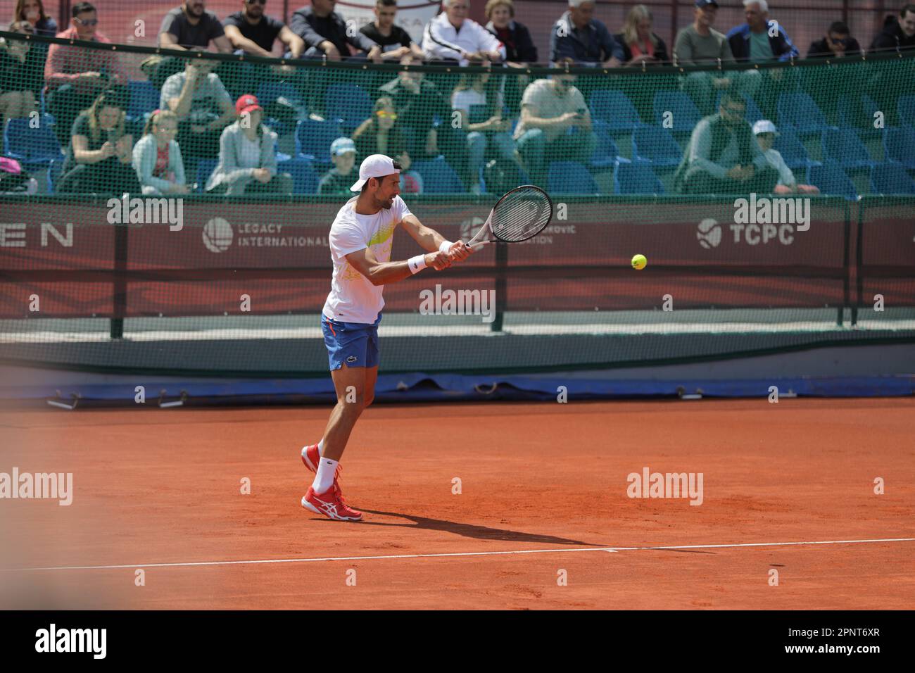 Serbian tennis player Novak Djokovic trains during ATP Srpska Open in ...