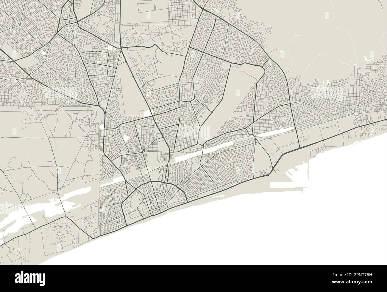 Detailed map of Lome city, capital of Togo. Municipal administrative ...