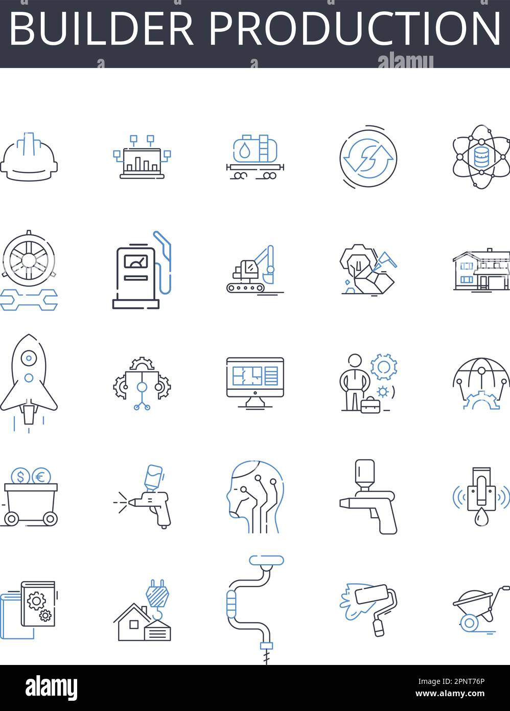 Builder production line icons collection. Manufacturer, Fabricator ...