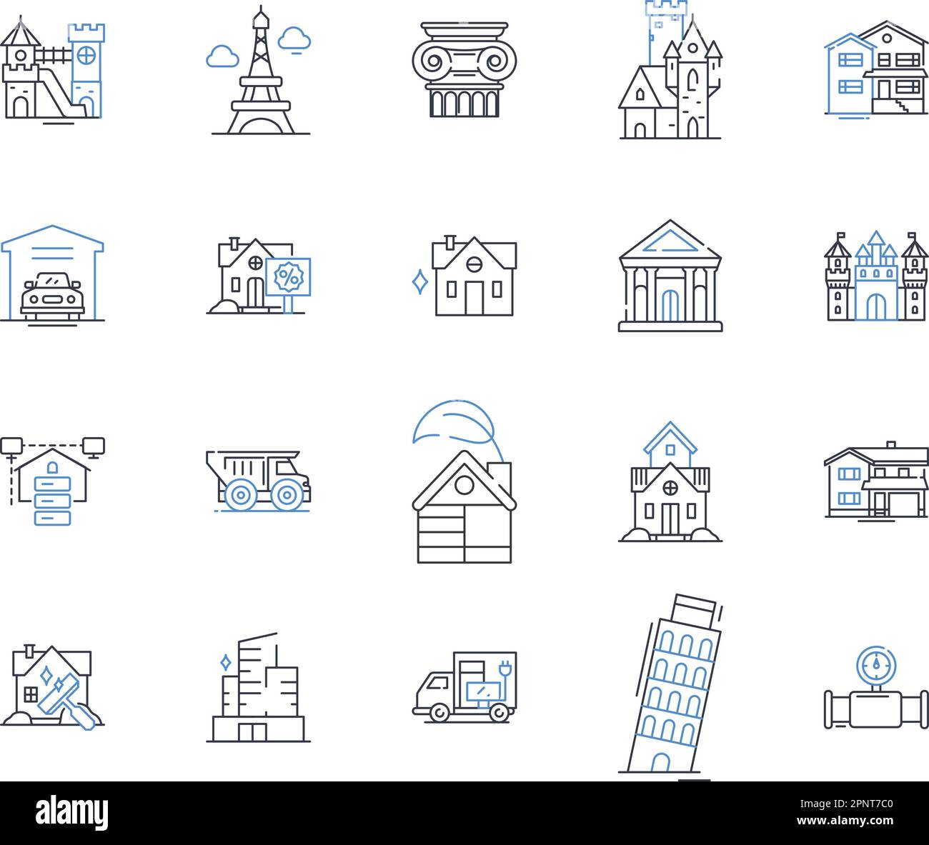 Cottage line icons collection. Quaint, Cozy, Rustic, Charming, Serene ...