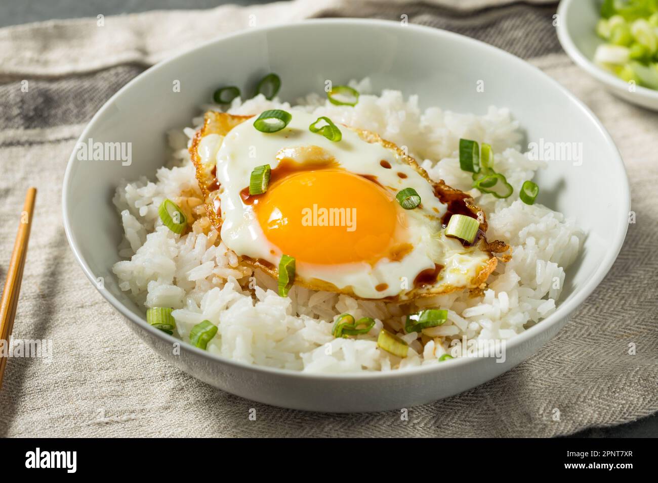 Homemade Asian Fried Egg and Rice Breakfast with Soy Sauce Stock Photo ...