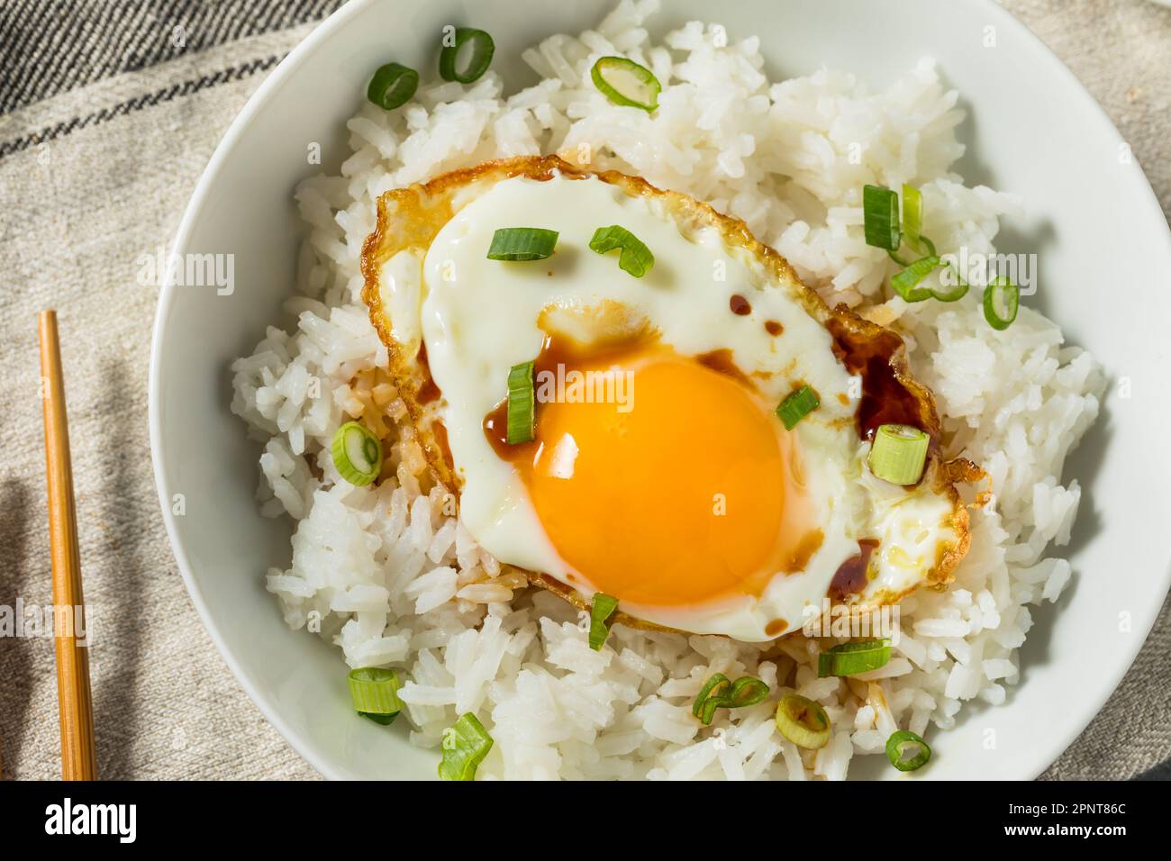 Homemade Asian Fried Egg and Rice Breakfast with Soy Sauce Stock Photo ...