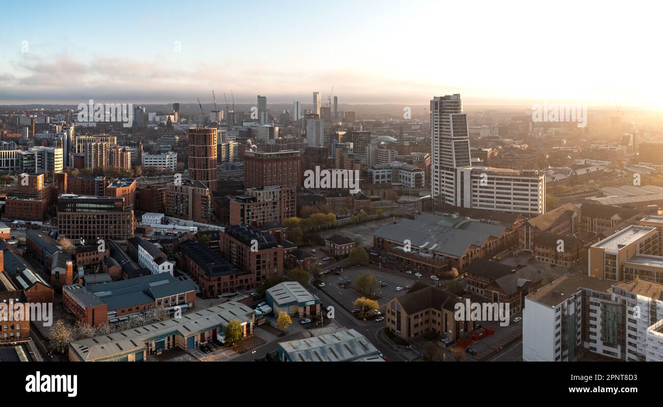 LEEDS, UK - APRIL 20, 2023. An aerial panoramic view of a Leeds ...