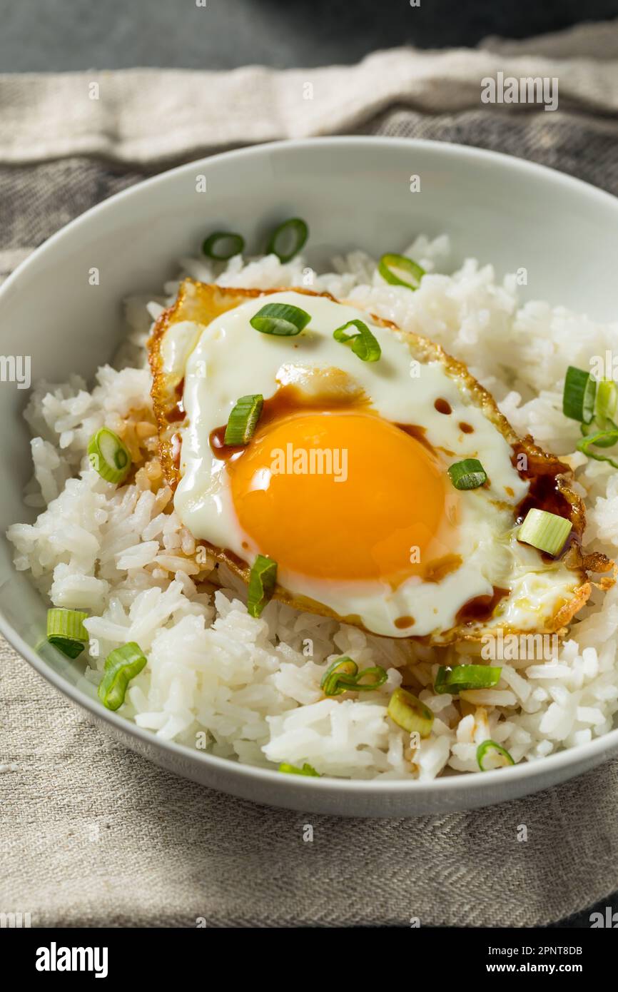 Homemade Asian Fried Egg and Rice Breakfast with Soy Sauce Stock Photo ...