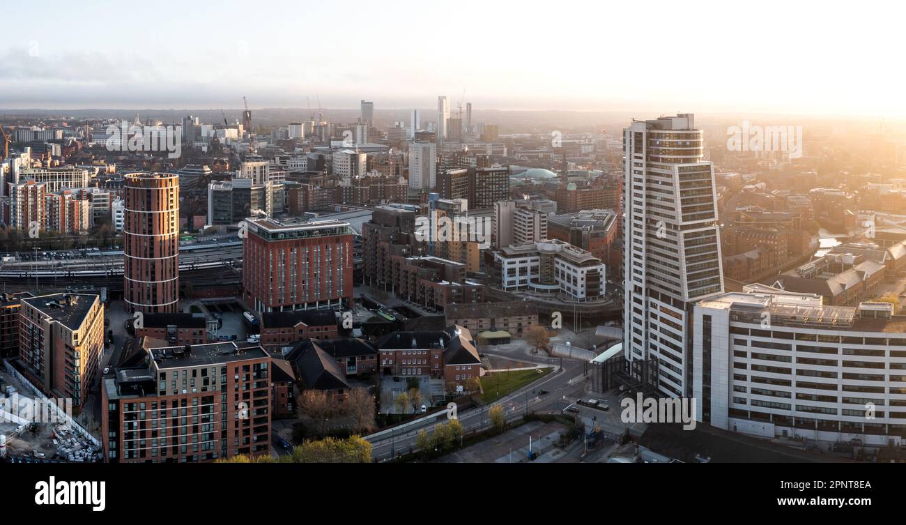LEEDS, UK - APRIL 20, 2023. An aerial panoramic view of a Leeds ...