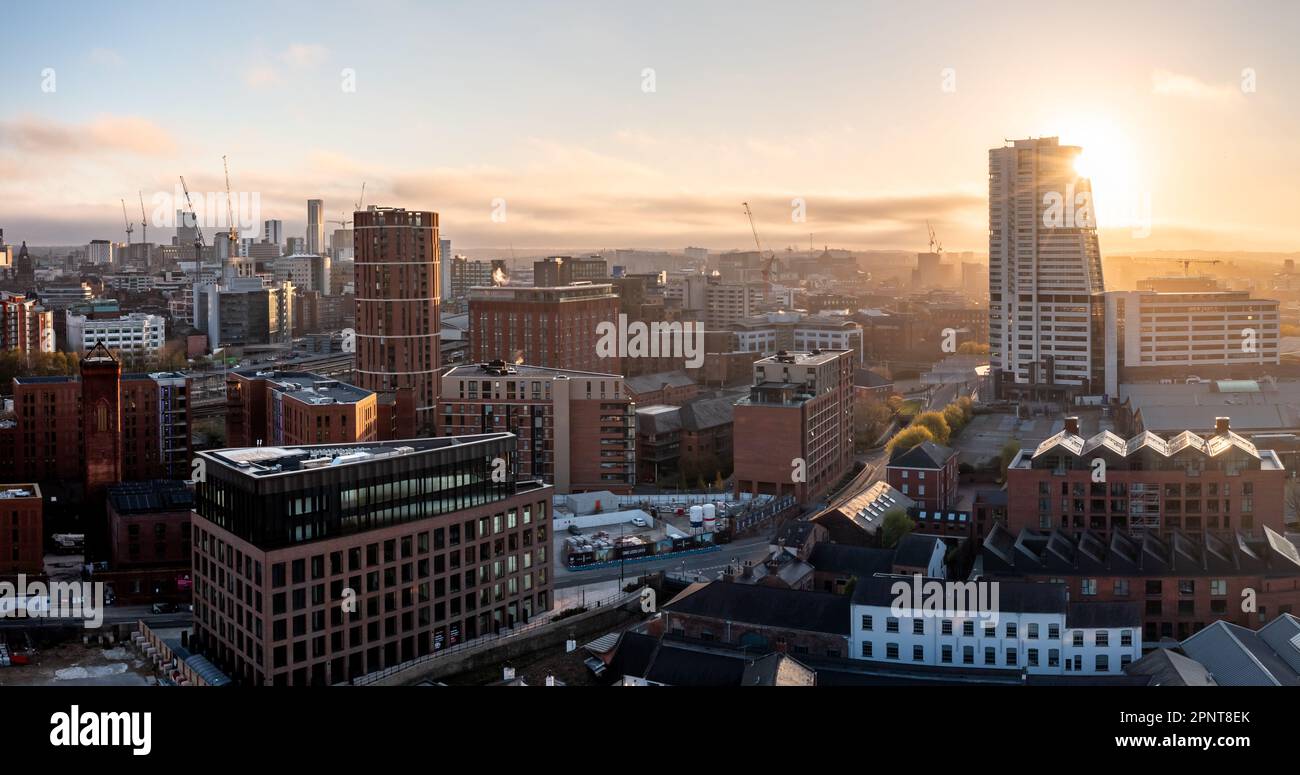 LEEDS, UK - APRIL 20, 2023. An aerial panoramic view of a Leeds ...