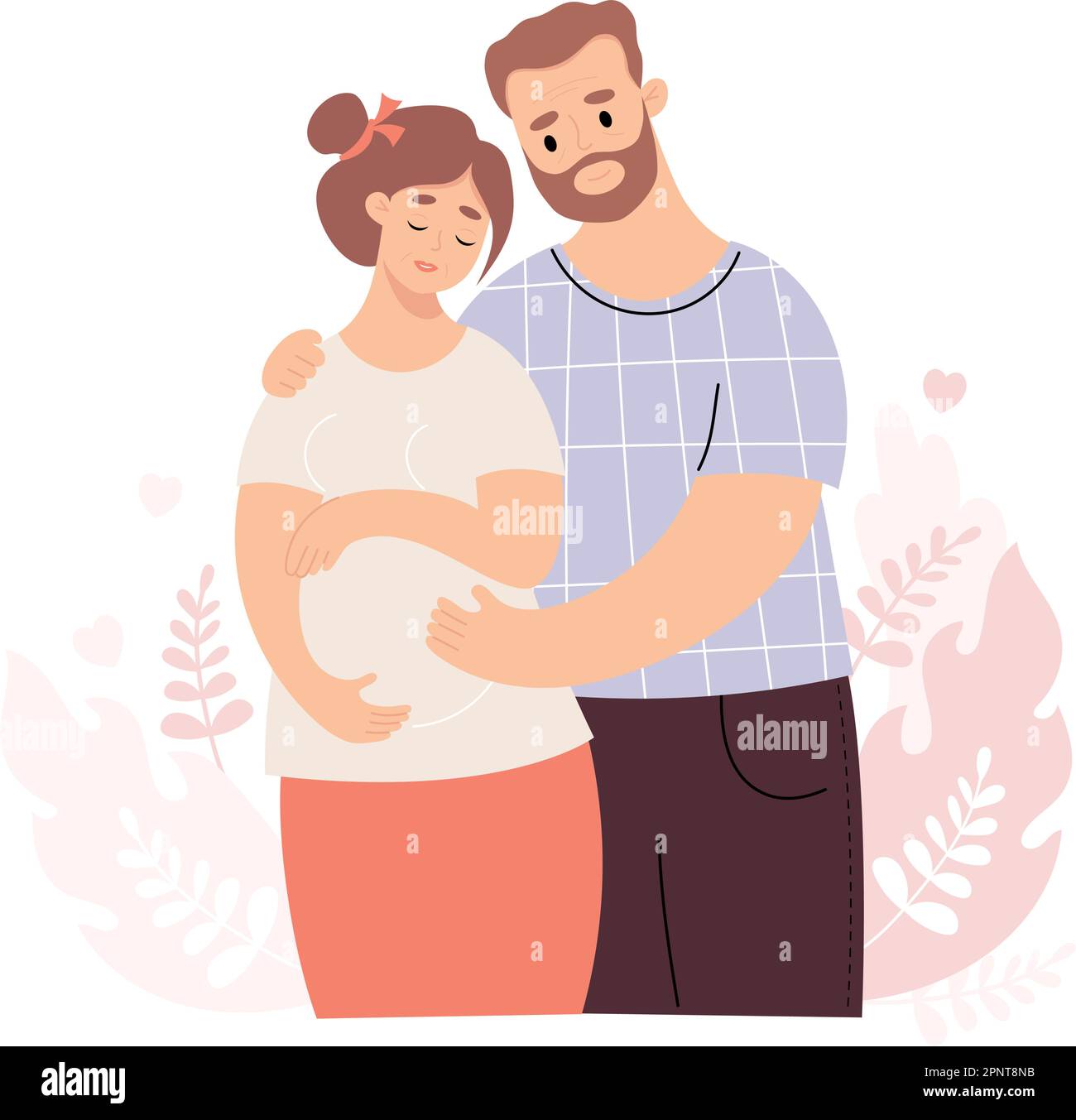 Happy family. Pregnant adult mature woman and husband. Light skinned ...