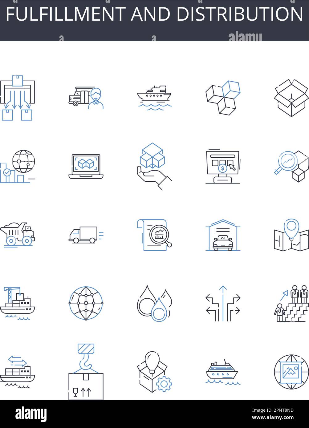 Fulfillment and Distribution line icons collection. Accomplishment ...