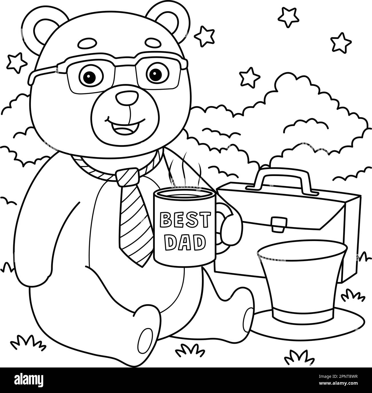 Fathers Day Teddy Bear Best Dad Coloring Page Stock Vector Image & Art ...